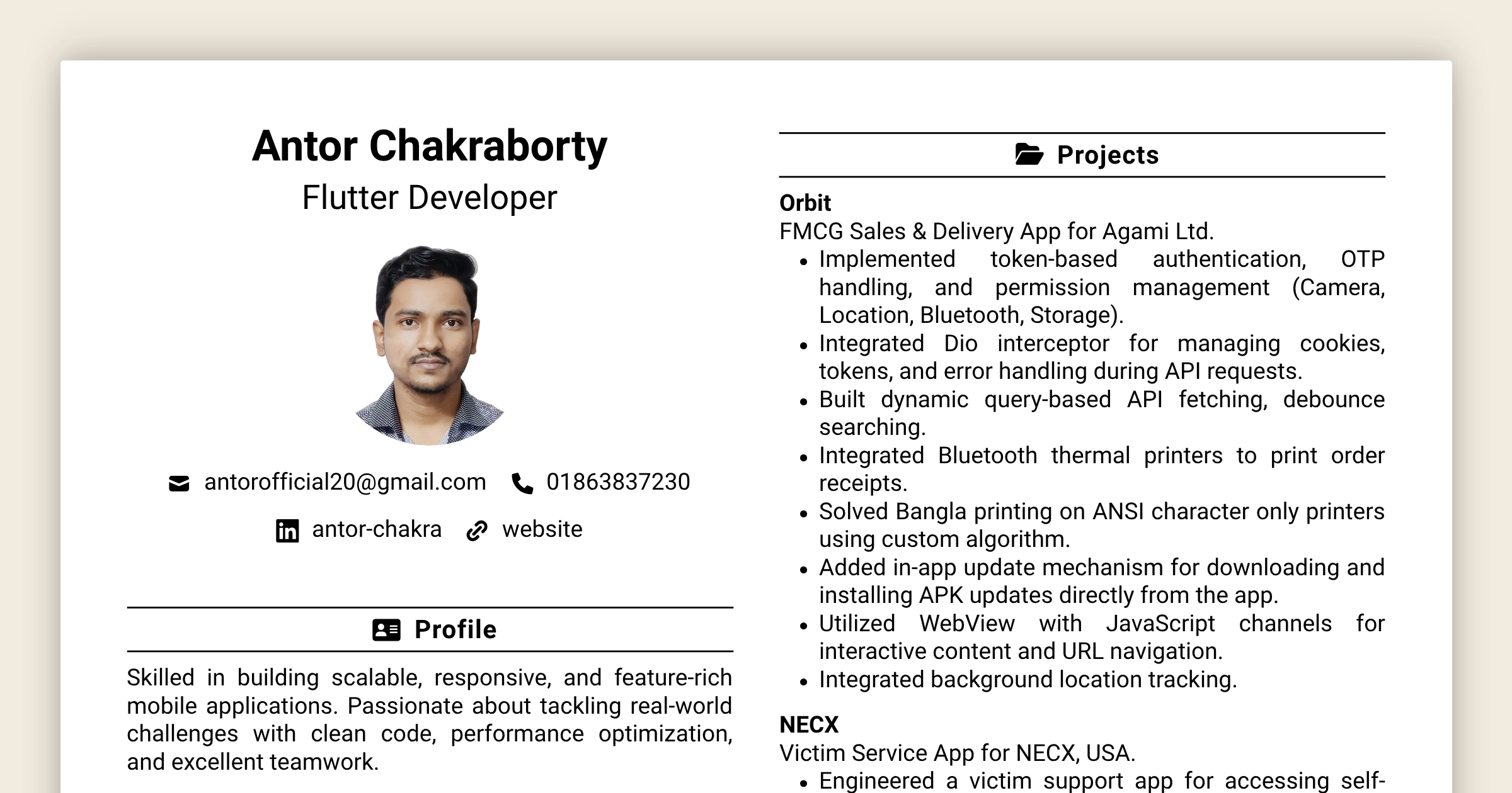 Antor Chakraborty – Online Resume