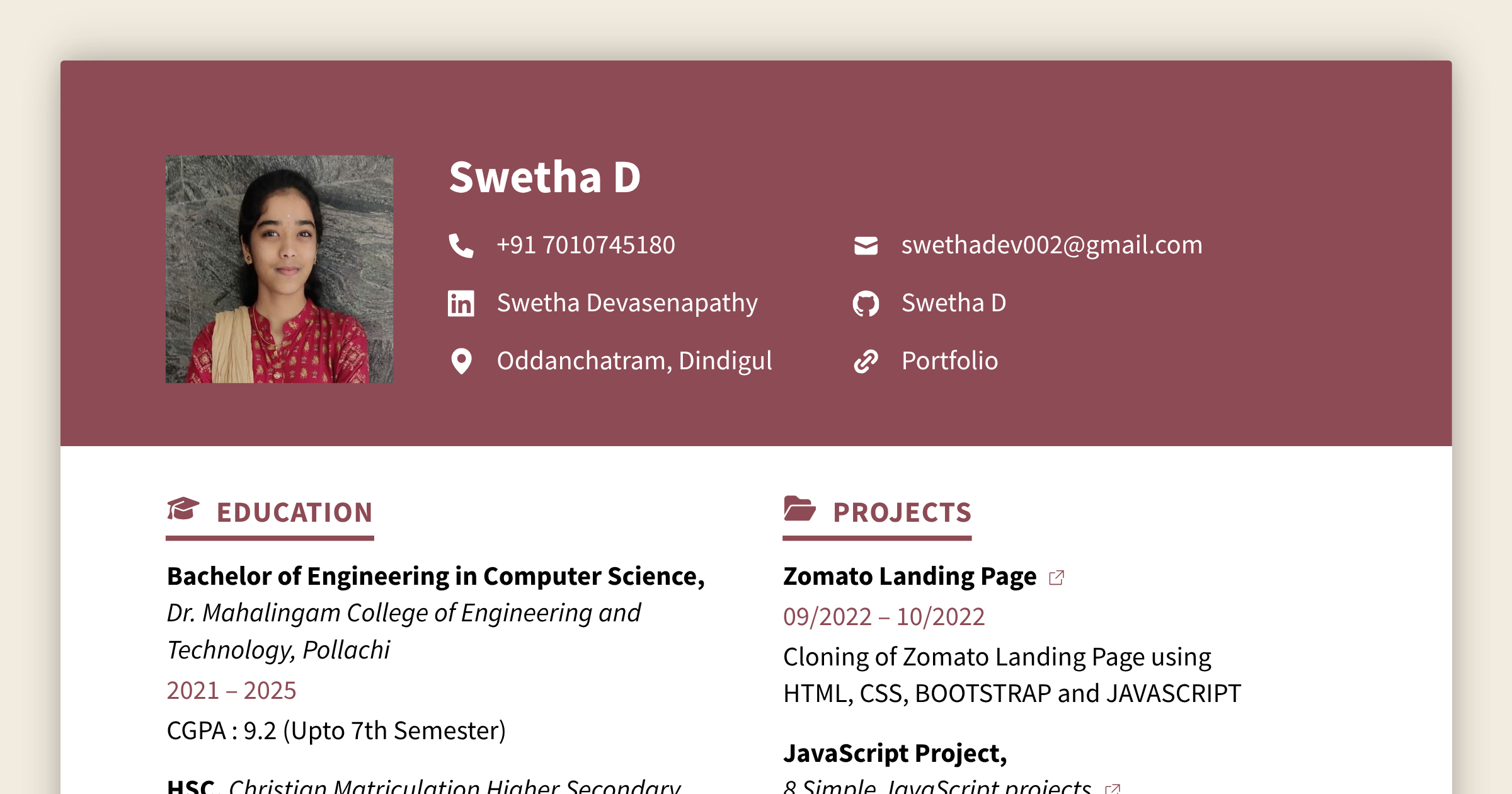 Swetha D – Online Resume