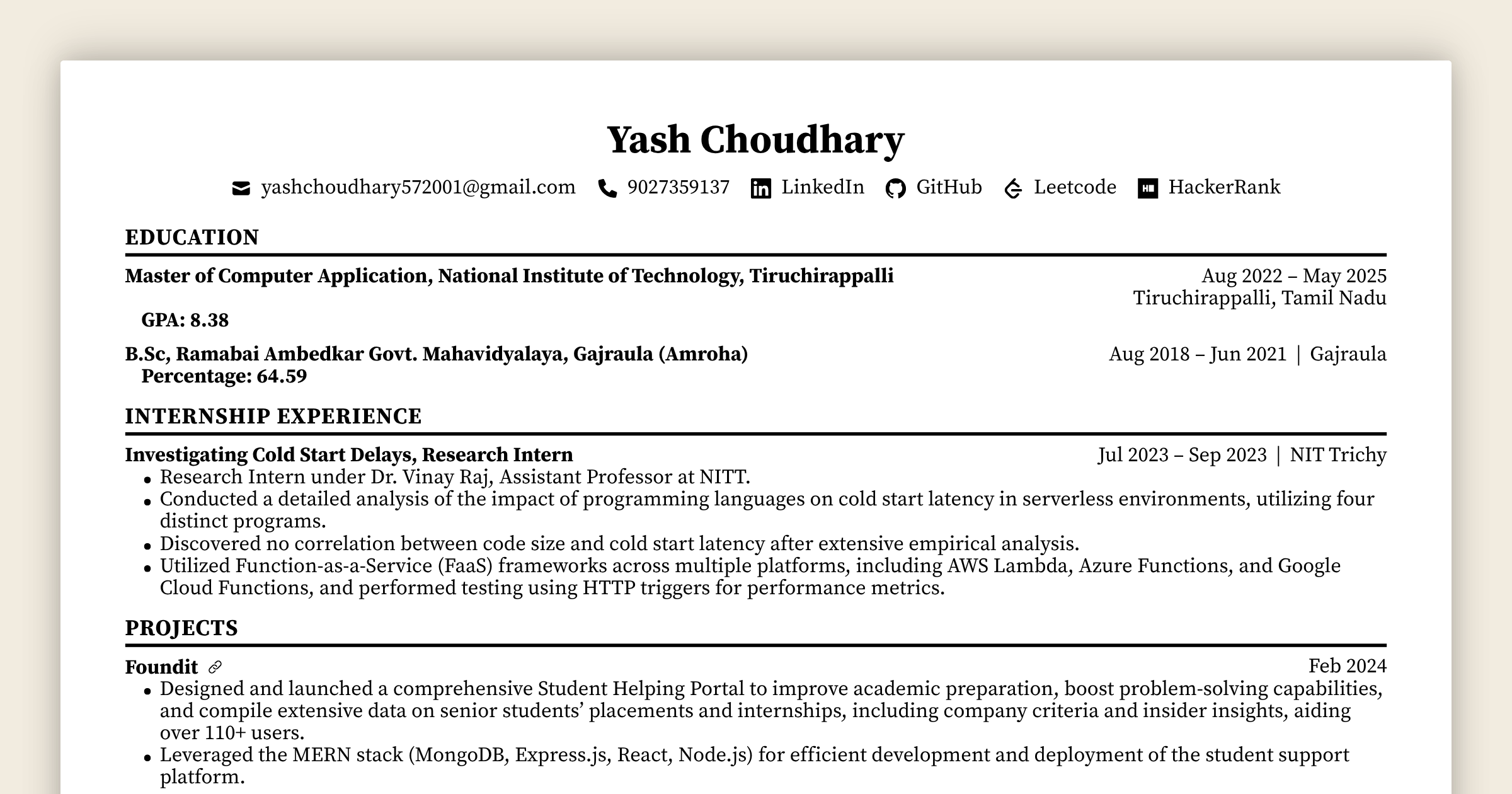 Yash Choudhary – Online Resume