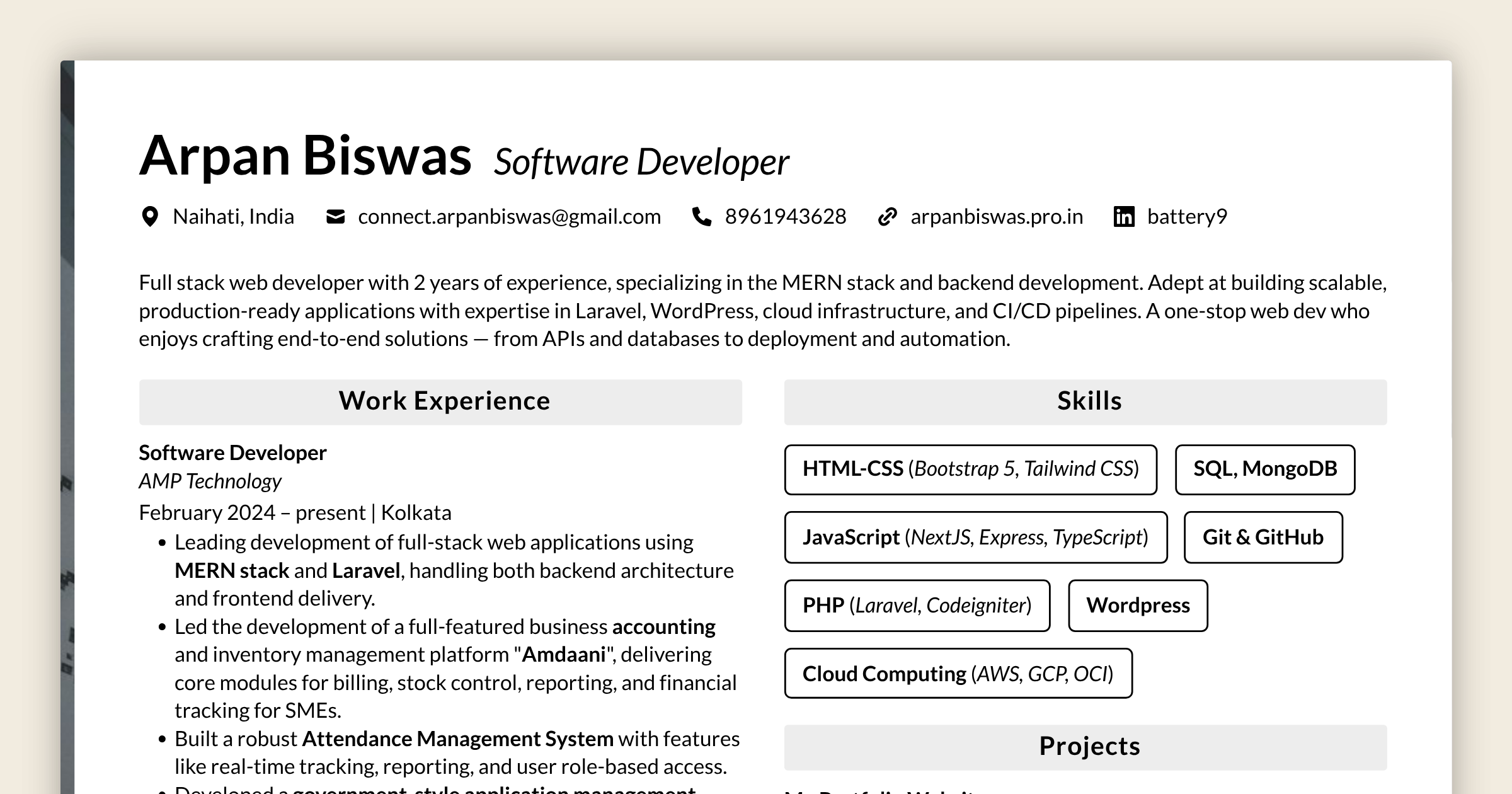 Arpan Biswas – Online Resume