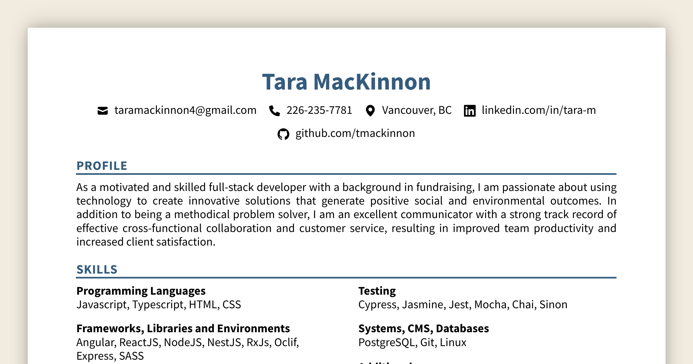 Tara MacKinnon – Online Resume