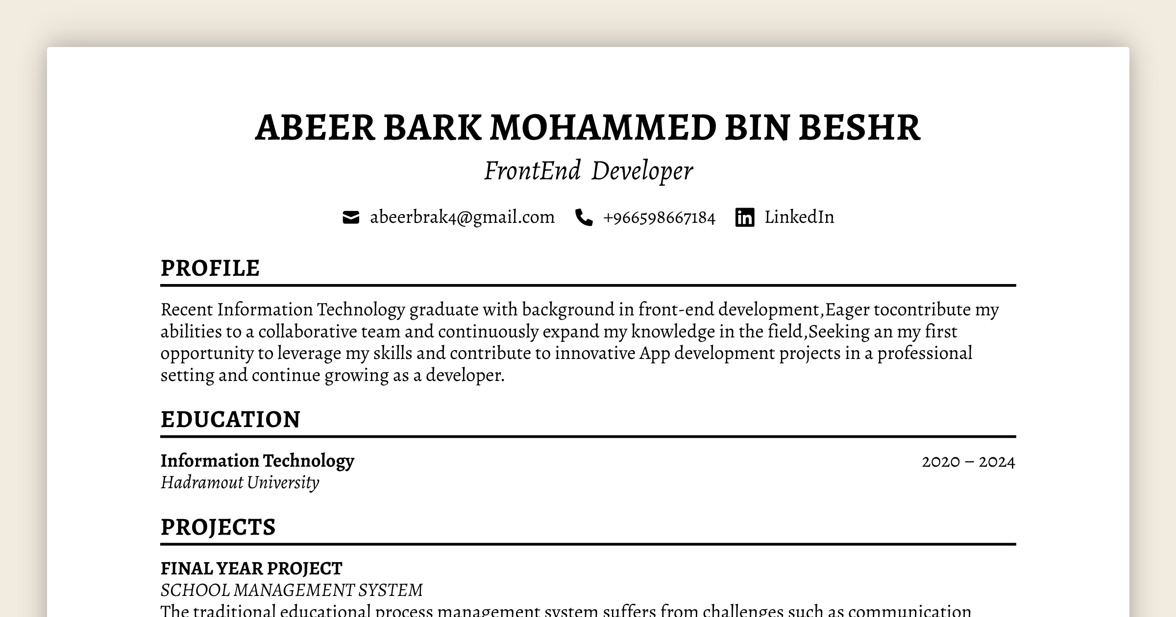 ABEER BARK MOHAMMED BIN BESHR – Online Resume