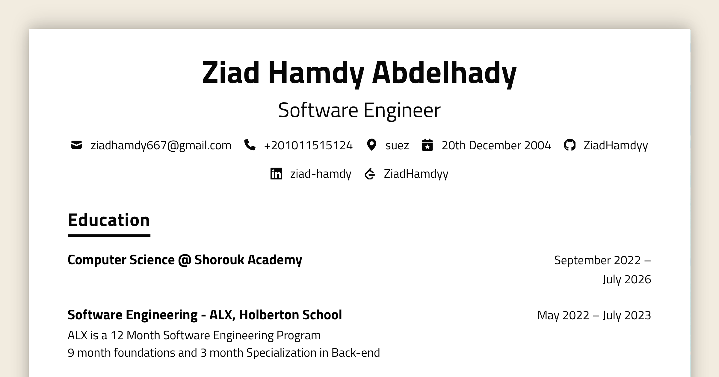 Ziad Hamdy Abdelhady – Online Resume