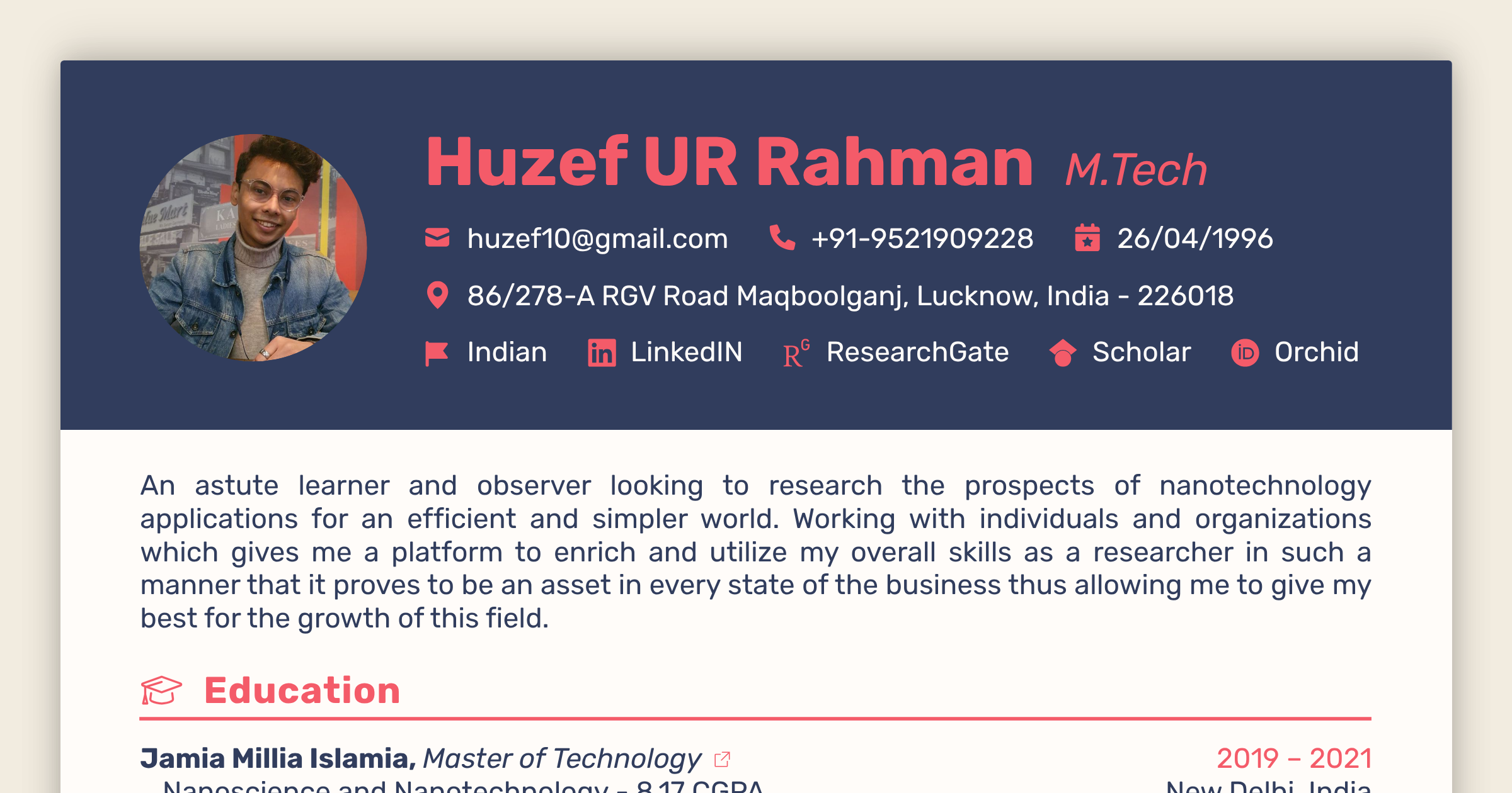 Huzef UR Rahman – Online Resume
