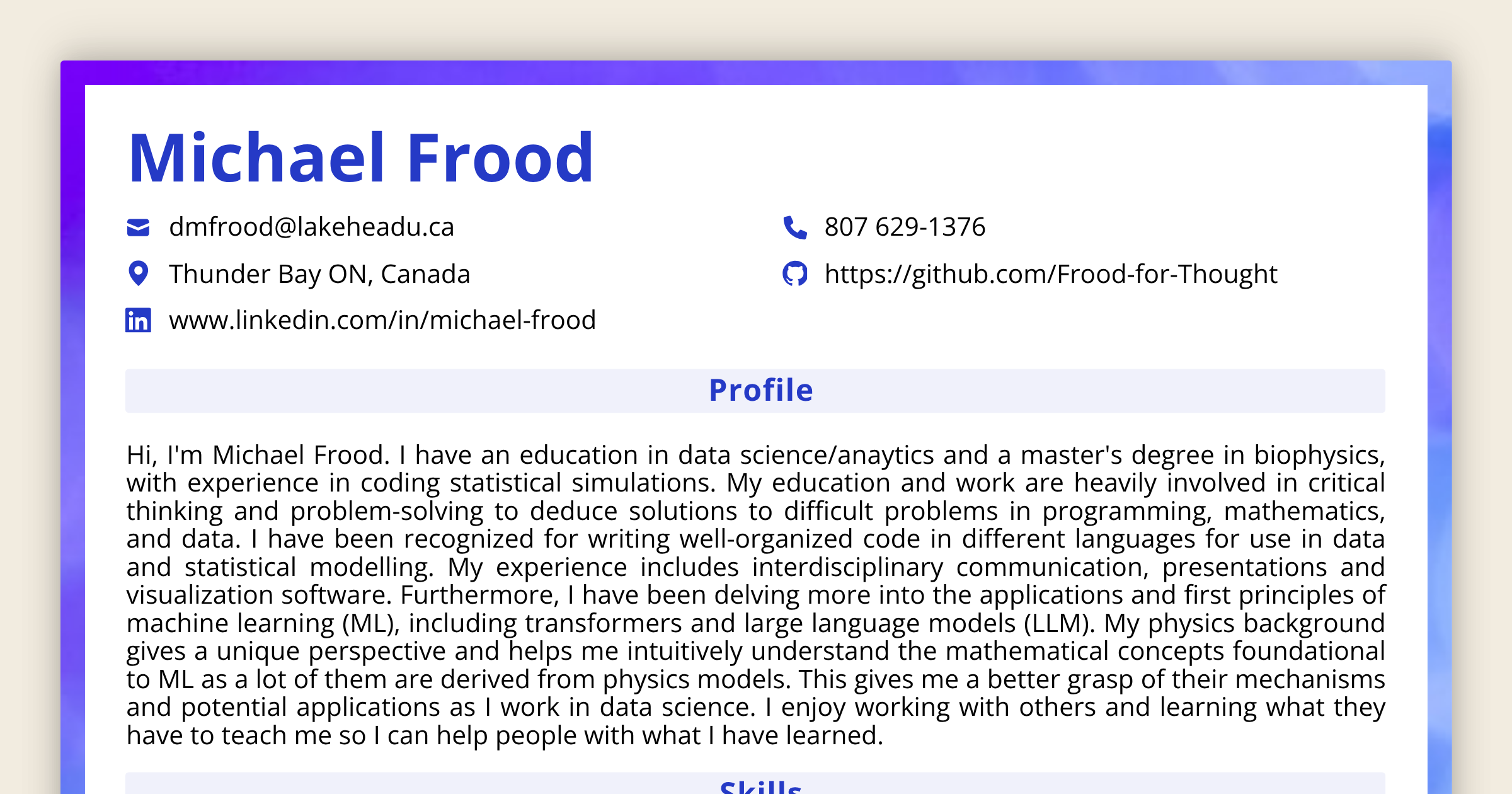 Michael Frood – Online Resume