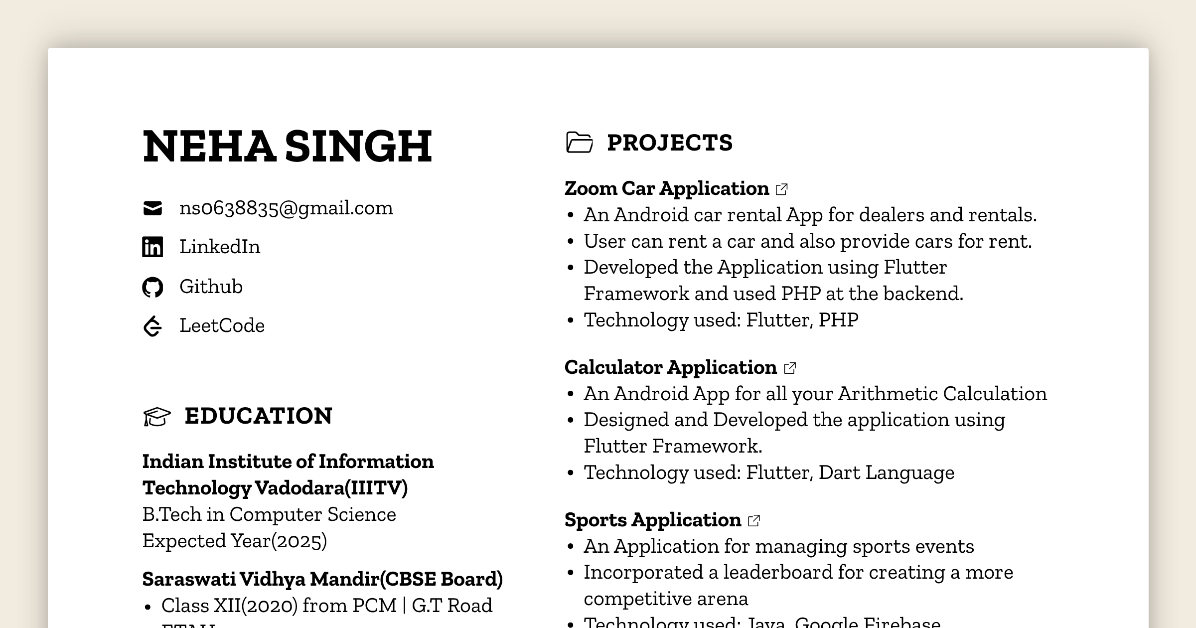 NEHA SINGH – Online Resume