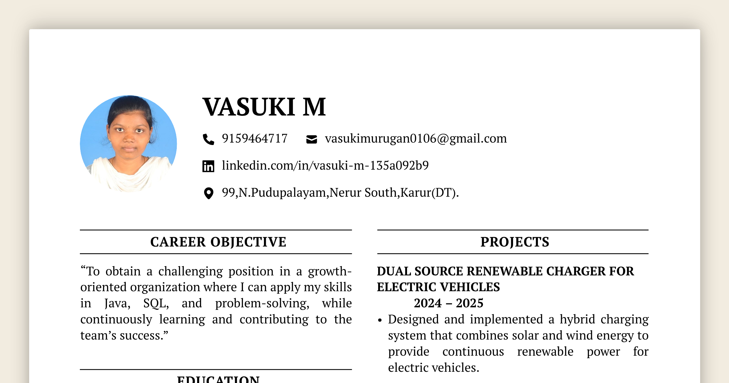 VASUKI M – Online Resume