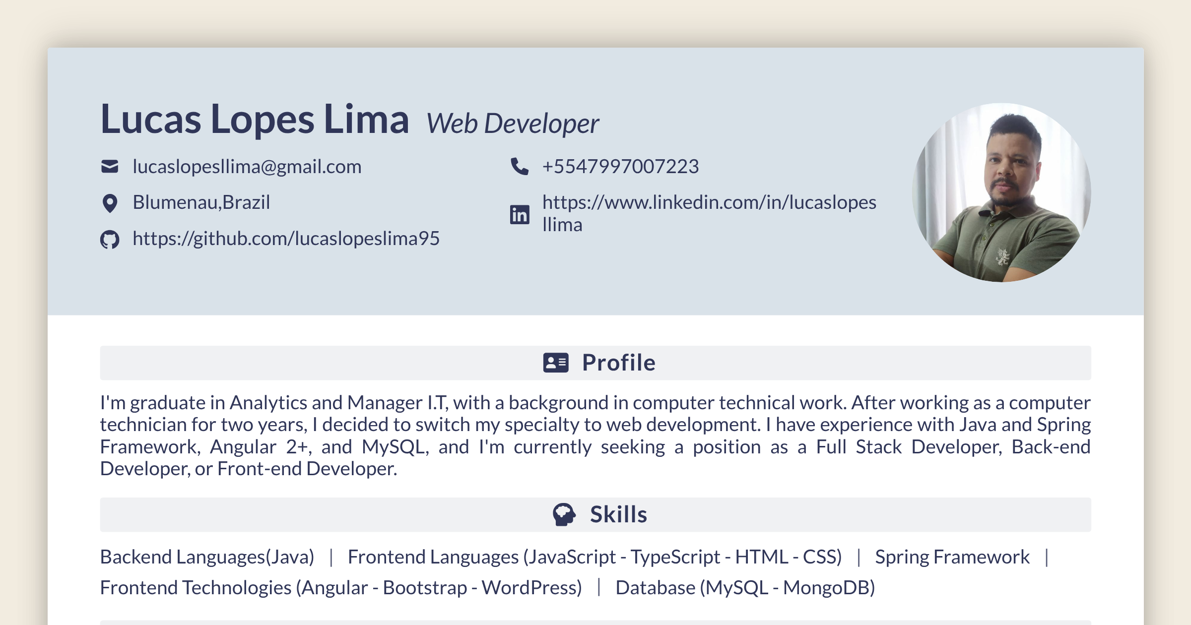 Lucas Lopes Lima – Online Resume