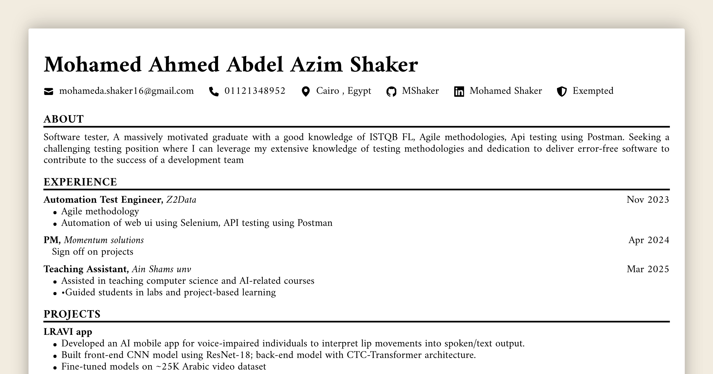 Mohamed Ahmed Abdel Azim Shaker – Online Resume