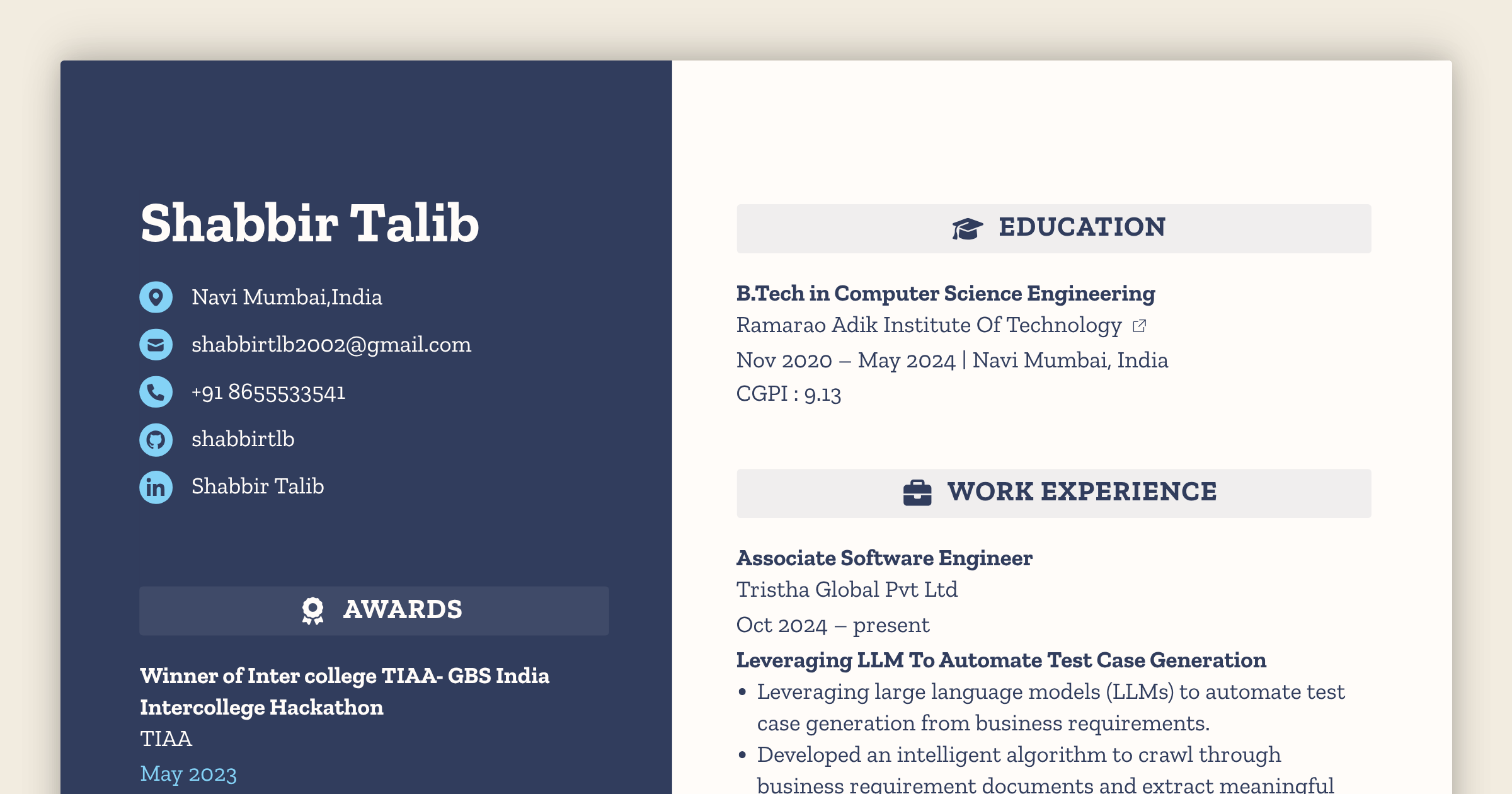Shabbir Talib – Online Resume