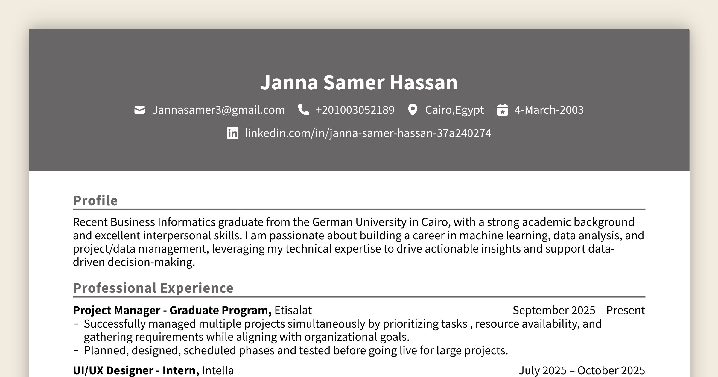 Janna Samer Hassan – Online Resume