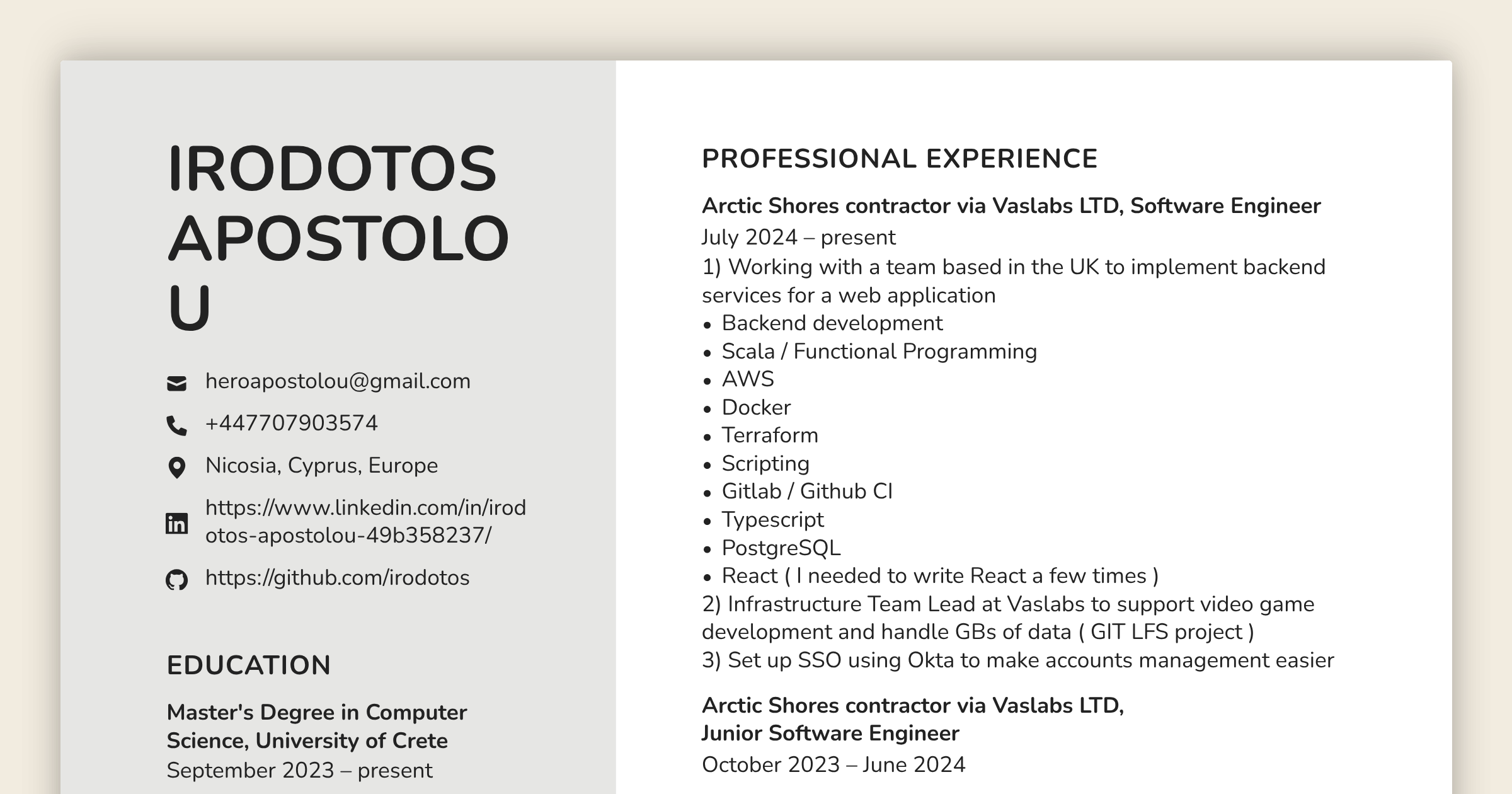 IRODOTOS APOSTOLOU – Online Resume